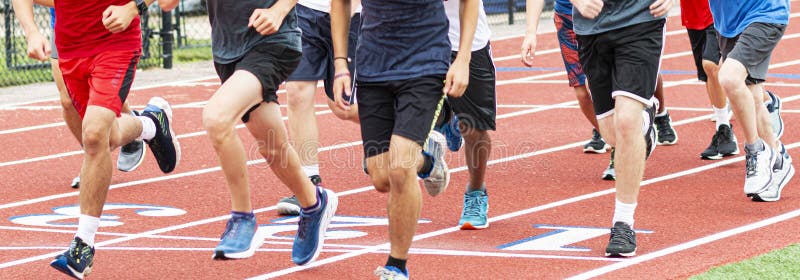 Large Group of Runners Running on a Track Stock Image - Image of boys ...