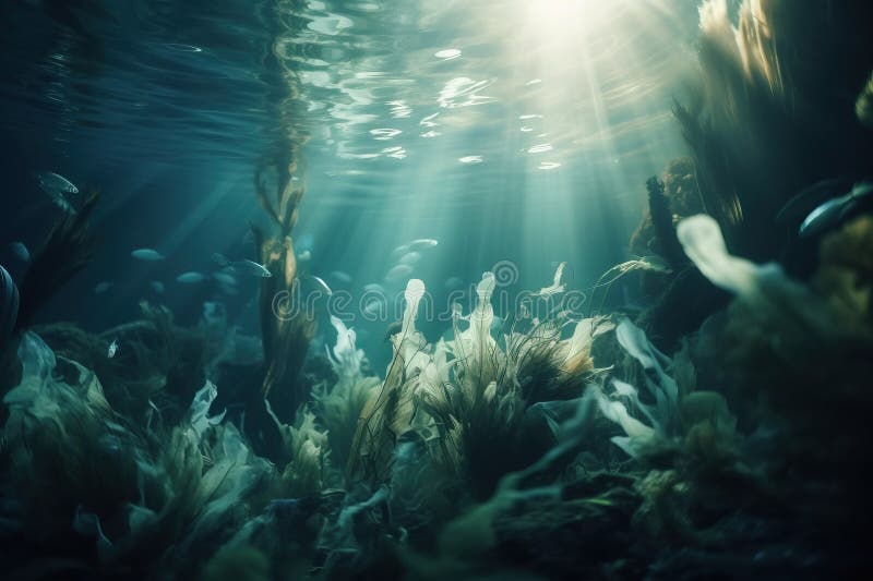 A Large Group of Seaweed in the Ocean with Sunlight Shining through the ...