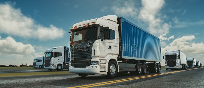 A Large Group of Trucks Driving on a Highway Stock Illustration ...