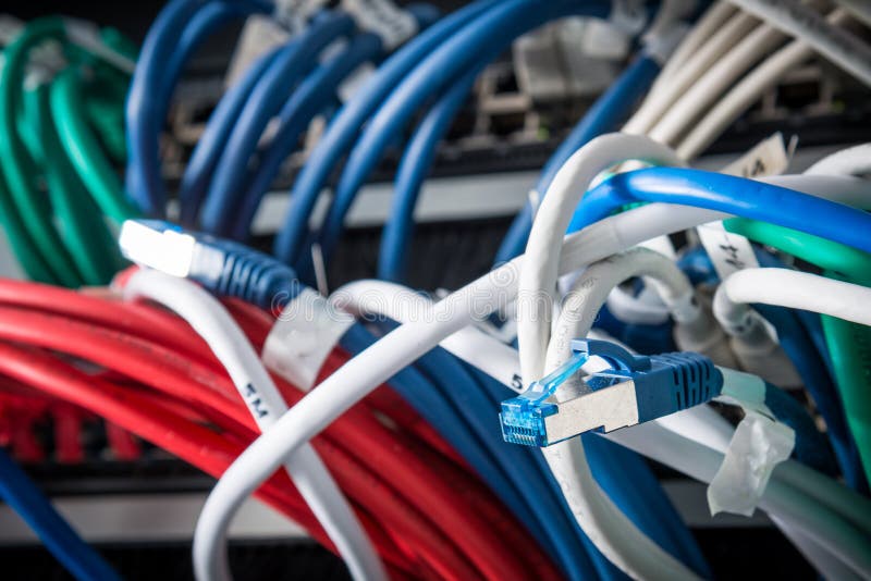 Large Group of UTP Cables, Ethernet Cables in Rack Cabinet, Lead Stock ...