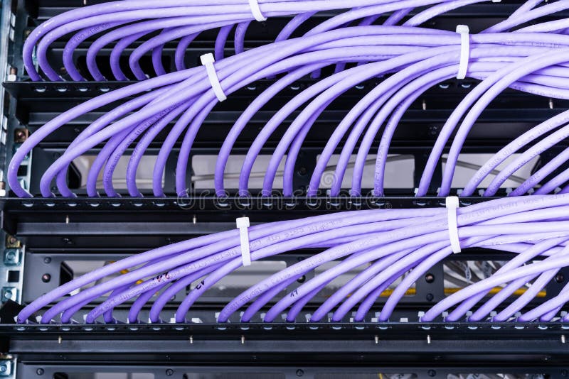 Large Group of UTP Cables, Ethernet Cables in Rack Cabinet, Lead Stock ...