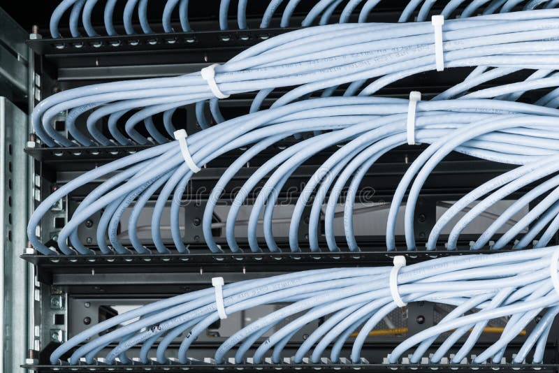 Large Group of UTP Cables, Ethernet Cables in Rack Cabinet, Lead Stock ...