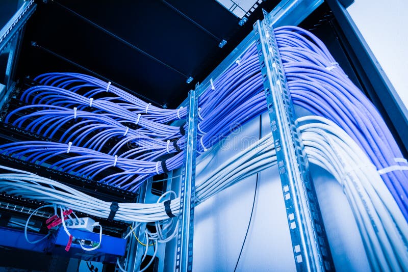 Large Group of UTP Cables, Ethernet Cables in Rack Cabinet, Lead Stock ...