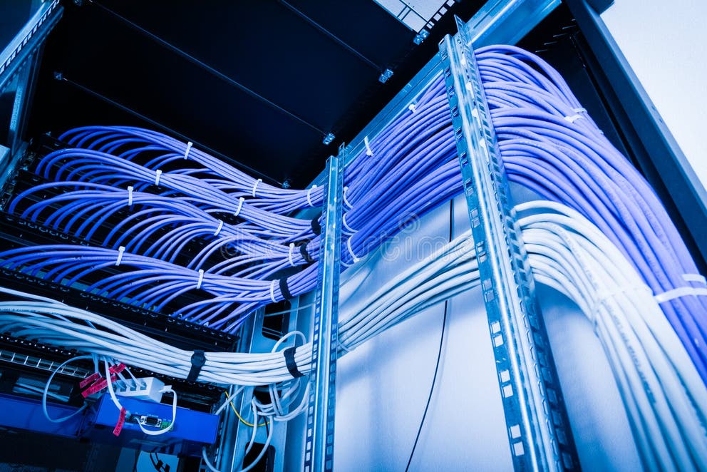 Large Group of UTP Cables, Ethernet Cables in Rack Cabinet, Lead Stock ...