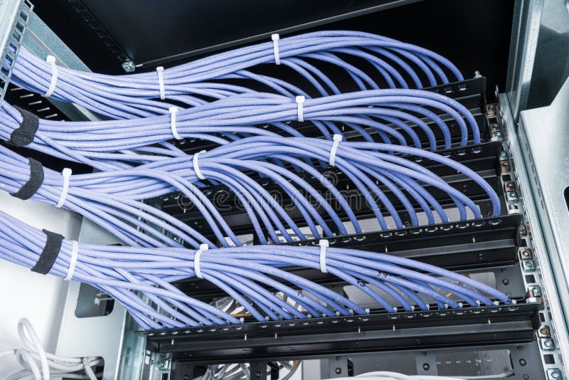 Large Group of UTP Cables, Ethernet Cables in Rack Cabinet, Lead Stock ...