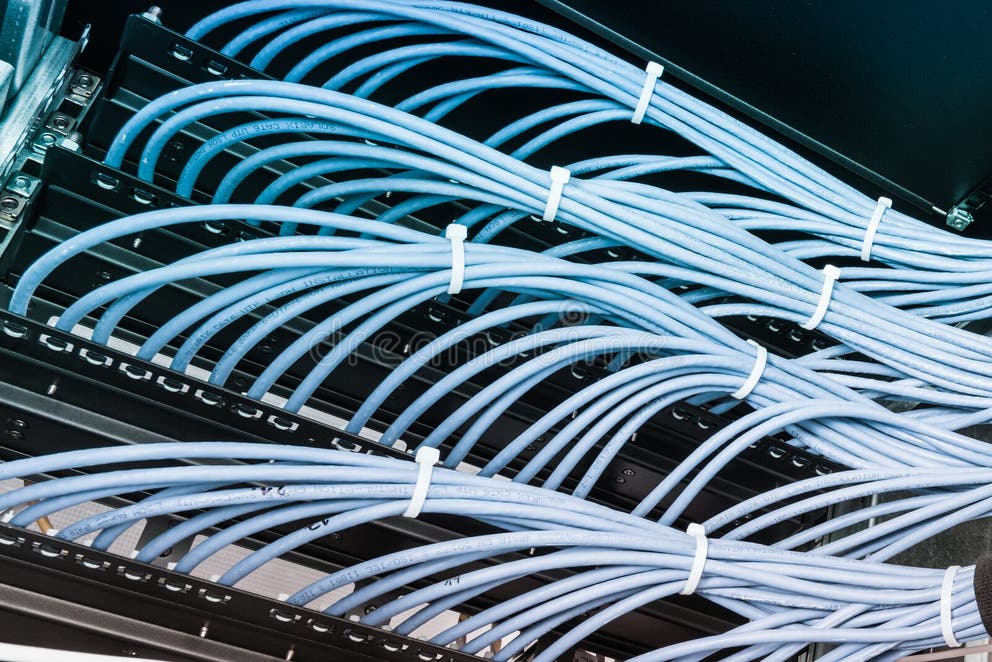 Large Group of UTP Cables, Ethernet Cables in Rack Cabinet, Lead Stock ...