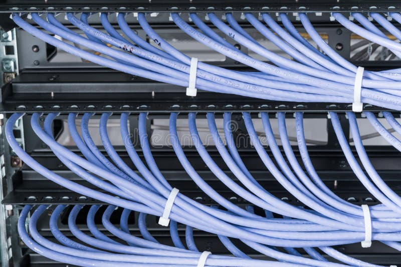 Large Group of UTP Cables, Ethernet Cables in Rack Cabinet, Lead Stock ...