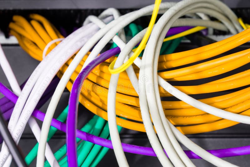 Large Group of UTP Cables, Ethernet Cables in Rack Cabinet, Lead Stock ...