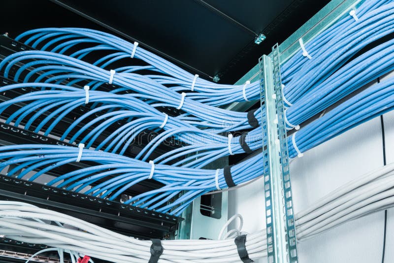 Large Group of UTP Cables, Ethernet Cables in Rack Cabinet, Lead Stock ...