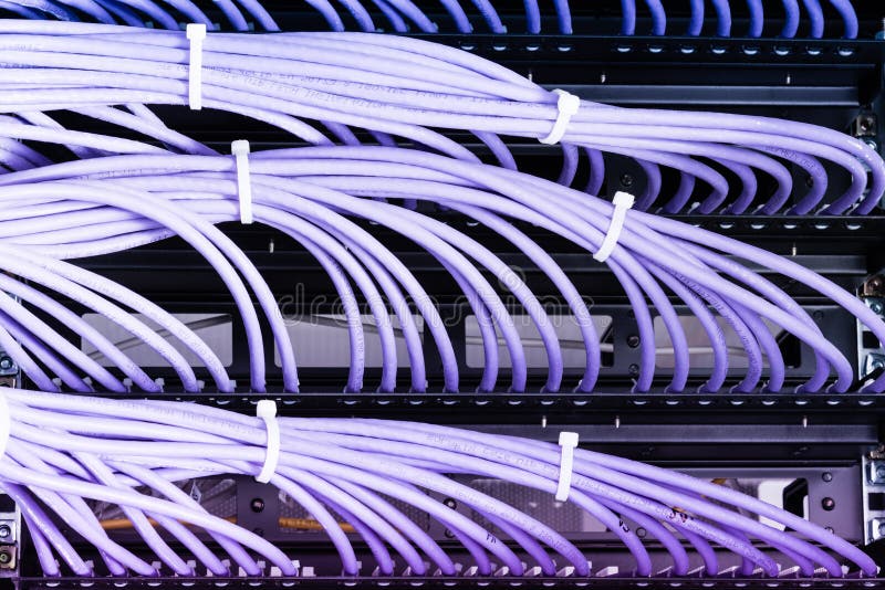 Large Group of UTP Cables, Ethernet Cables in Rack Cabinet, Lead Stock ...