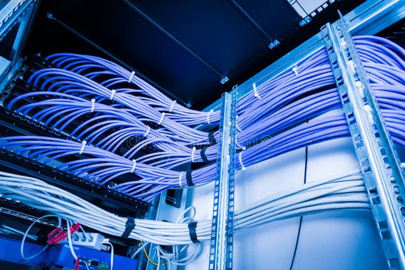 Large Group of UTP Cables, Ethernet Cables in Rack Cabinet, Lead Stock ...