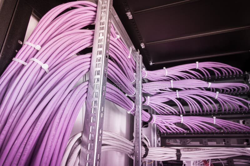 Large Group of UTP Cables, Ethernet Cables in Rack Cabinet, Lead Stock ...