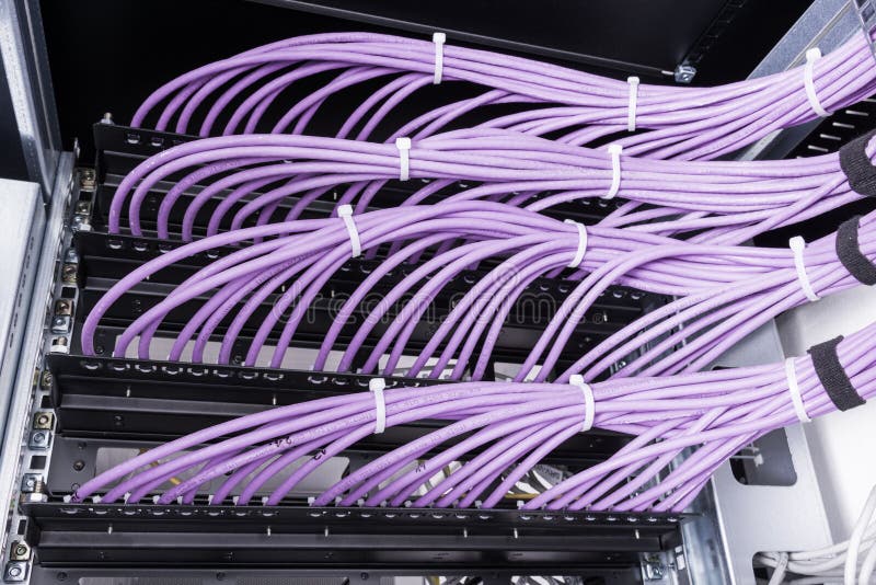 Large Group of UTP Cables, Ethernet Cables in Rack Cabinet, Lead Stock ...