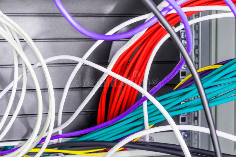 Large Group of UTP Cables, Ethernet Cables in Rack Cabinet, Lead Stock ...