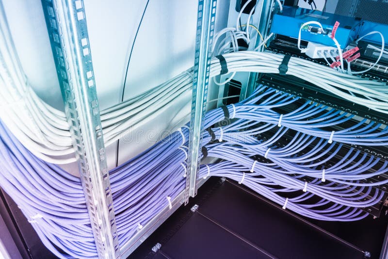 Large Group of UTP Cables, Ethernet Cables in Rack Cabinet, Lead Stock ...