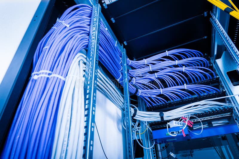 Large Group of UTP Cables, Ethernet Cables in Rack Cabinet, Lead Stock ...