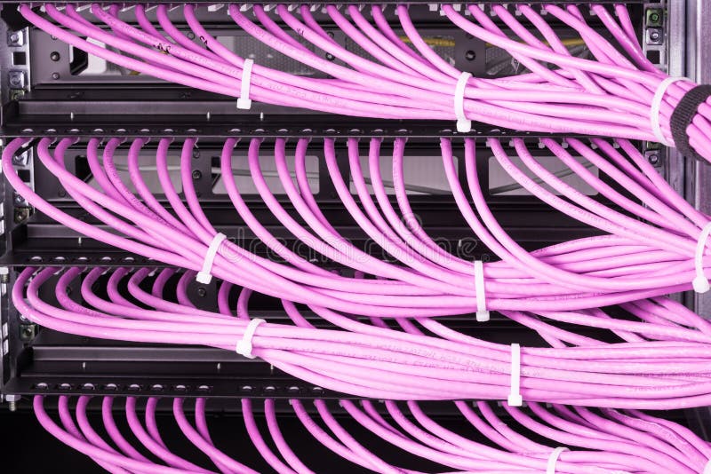 Large Group of UTP Cables, Ethernet Cables in Rack Cabinet, Lead Stock ...