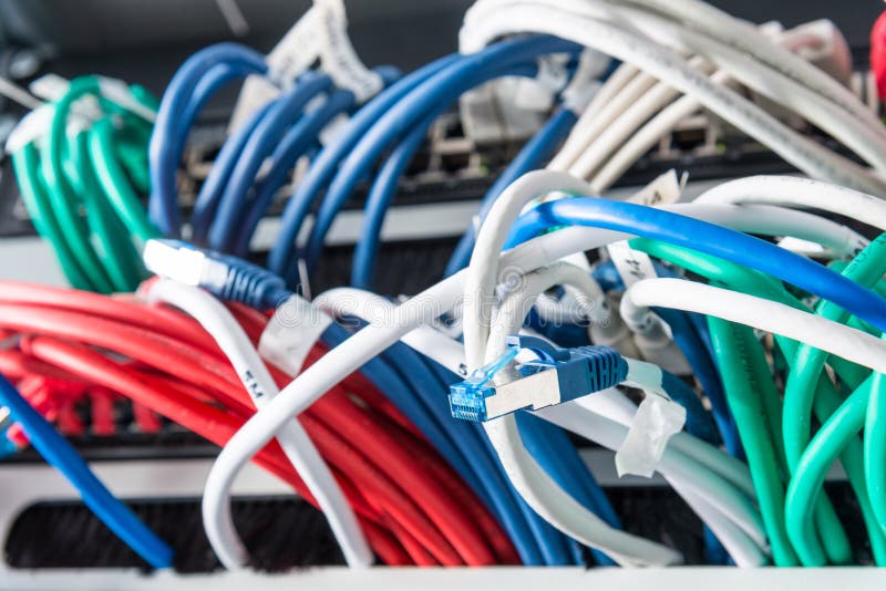 Large Group of UTP Cables, Ethernet Cables in Rack Cabinet, Lead Stock ...