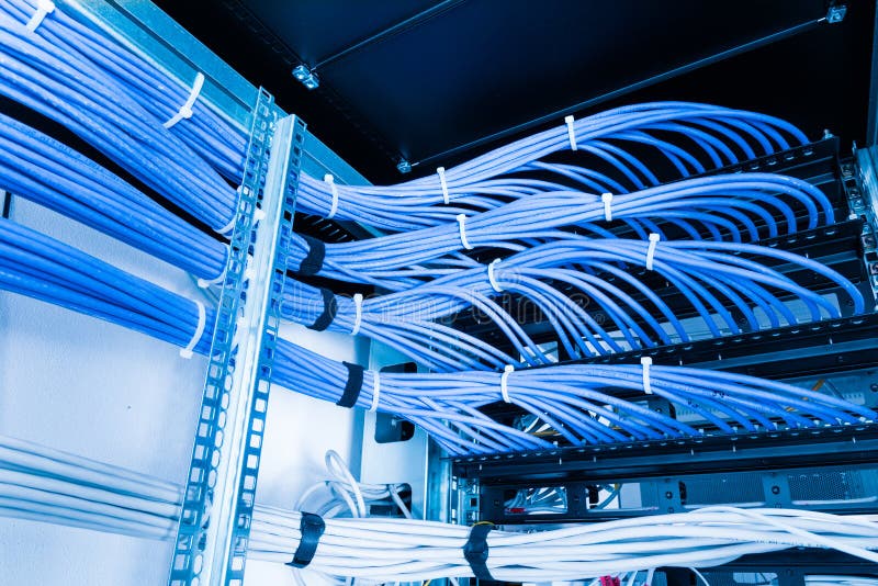 Large Group of UTP Cables, Ethernet Cables in Rack Cabinet, Lead Stock ...