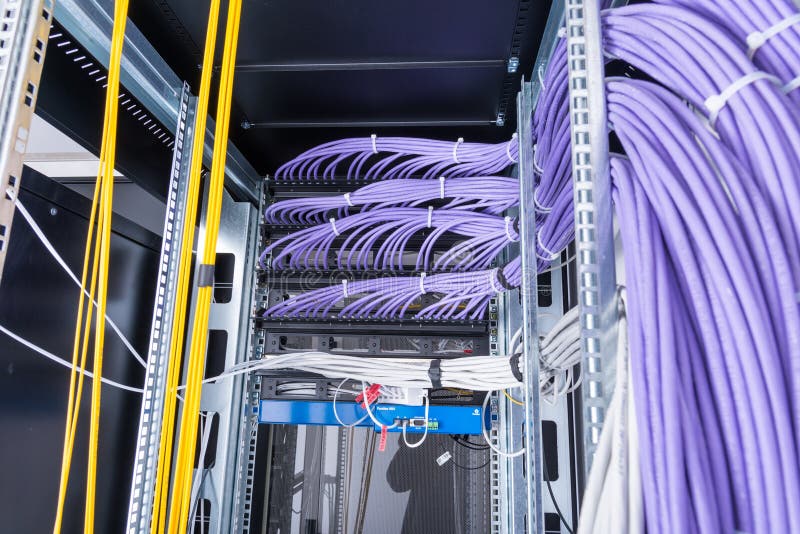 Large Group of UTP Cables, Ethernet Cables in Rack Cabinet, Lead Stock ...