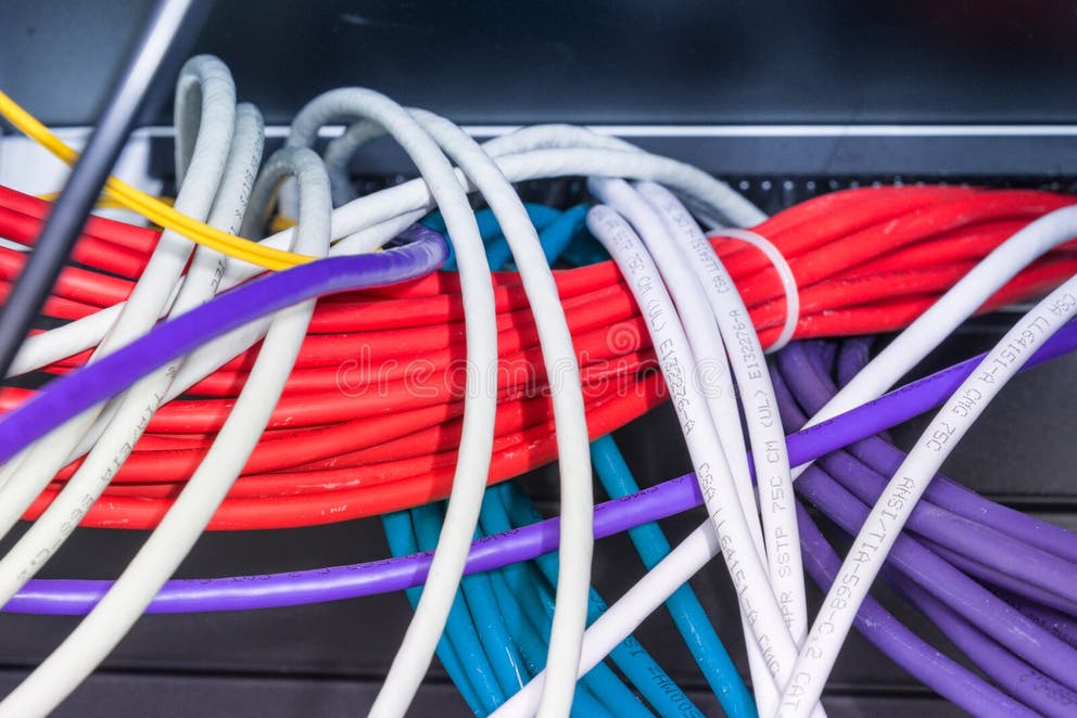 Large Group of UTP Cables, Ethernet Cables in Rack Cabinet, Lead Stock ...