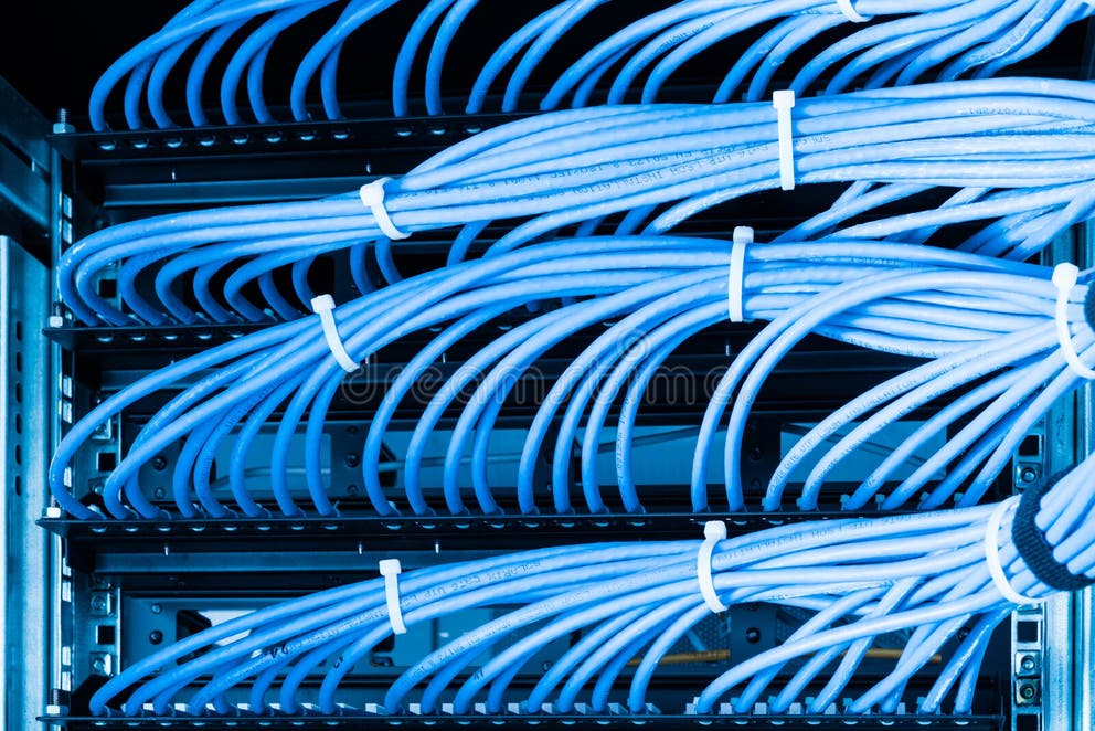 Large Group of UTP Cables, Ethernet Cables in Rack Cabinet, Lead Stock ...