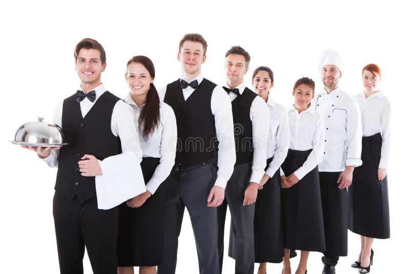 Large Group of Waiters and Waitresses Standing in Row Stock Image ...