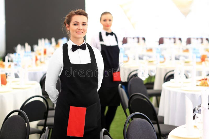 Large Group of Waiters and Waitresses Standing in Row. Stock Image ...