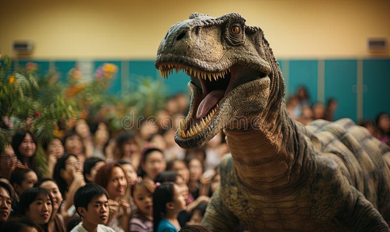 Large Group Watching Dinosaur Stock Image - Image of audience ...