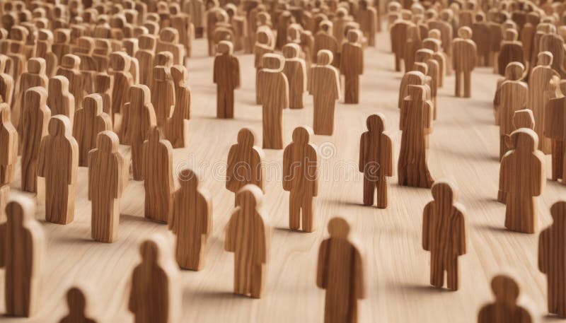 A Large Group of Wooden Figures Standing Together Stock Illustration ...