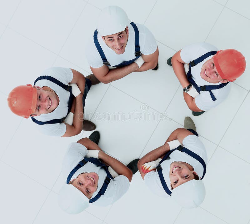 Large Group of Workers Standing in Circle Top View Stock Image - Image ...