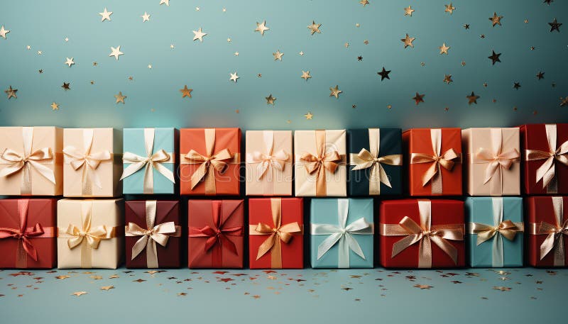 Large Group of Wrapped Gift Boxes for Birthday Celebration Event ...