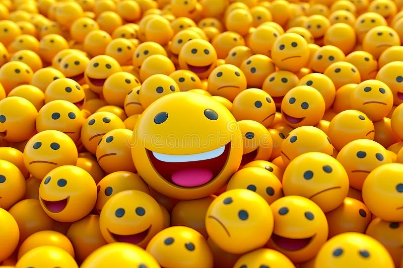 Large Group of Yellow Balls with Smiling Face in the Middle of Them ...