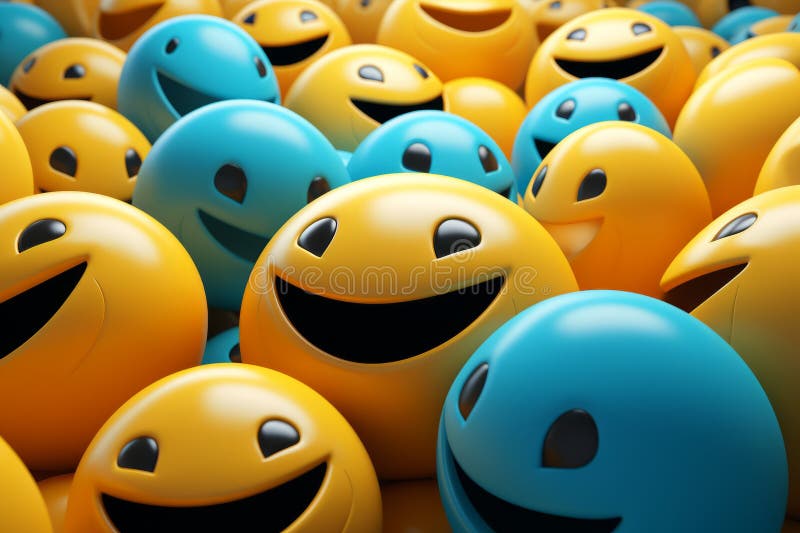 A Large Group of Yellow and Blue Smiley Faces Stock Illustration ...