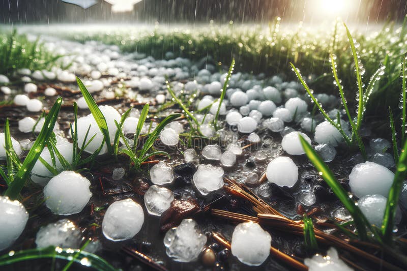 Large Hailstones on the Ground and Grass, Close-up Stock Illustration ...