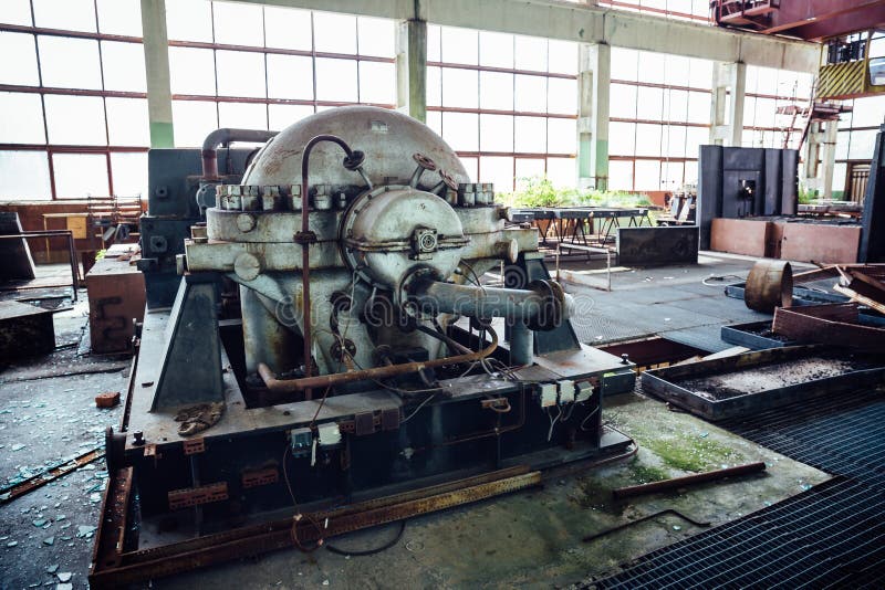Large Hall of Abandoned Soviet Factory with Equipment Stock Photo ...
