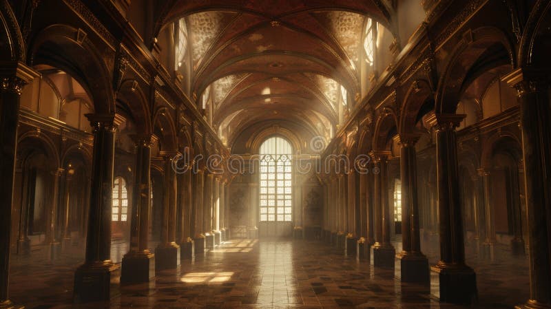 Large Hall Columns Vaulted Ceiling Stock Image - Image of majestic ...