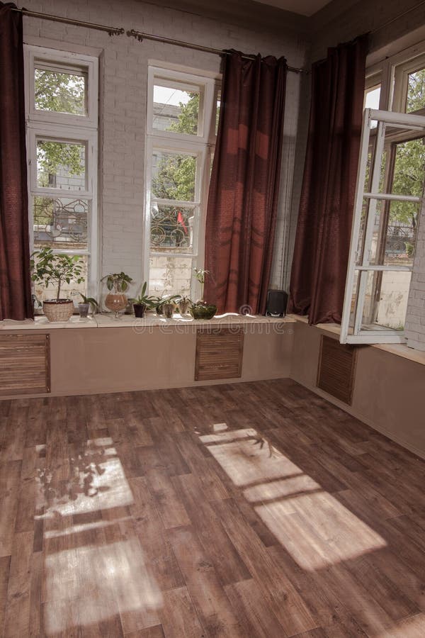 Large Hall with High Windows in Beige Colors Stock Photo - Image of ...