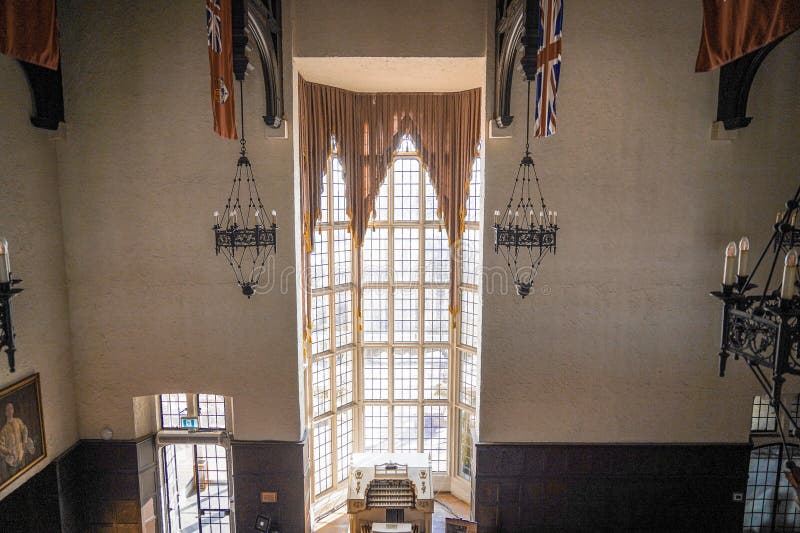 Large Hall with High Windows and Chandeliers Stock Image - Image of ...