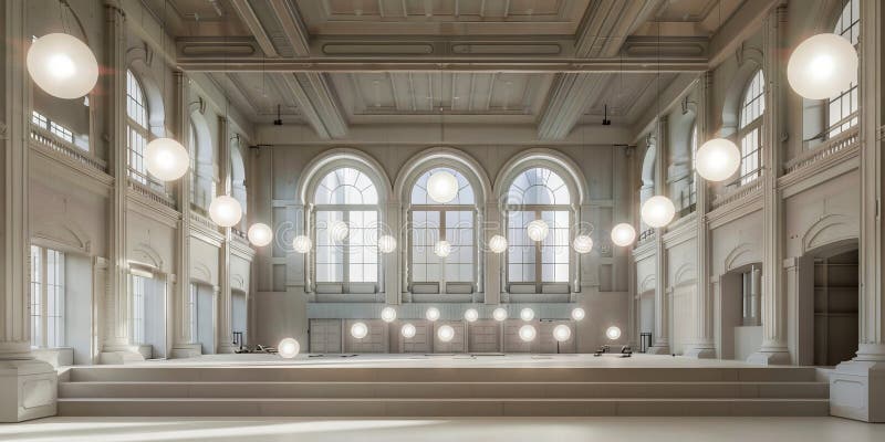A Large Hall with Many Windows and Lights Stock Image - Image of white ...