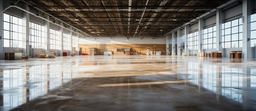 Large Hall with Large Windows, Panoramic View Stock Illustration ...