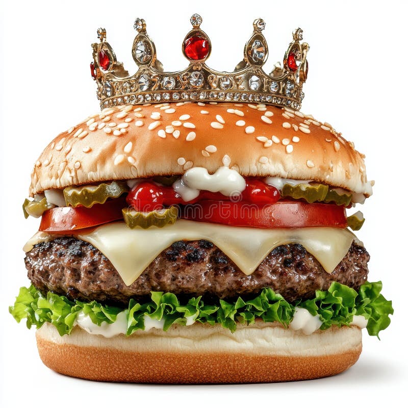 A Large Hamburger with a Crown on Top of it, AI Stock Image - Image of ...