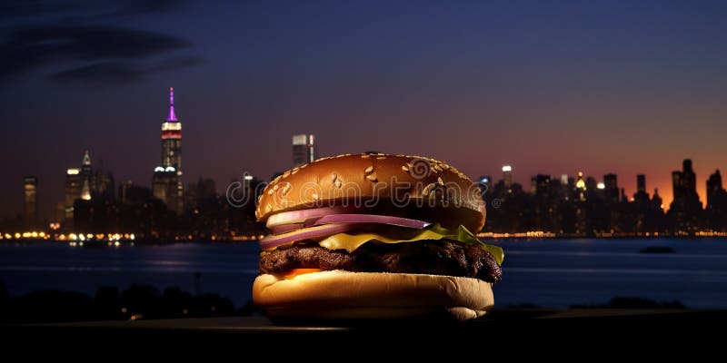 A Large Hamburger Sitting on Top of a Wooden Table. AI Generative Image ... A Large Hamburger Sitting on Top of a Wooden Table. AI Generative Image ...