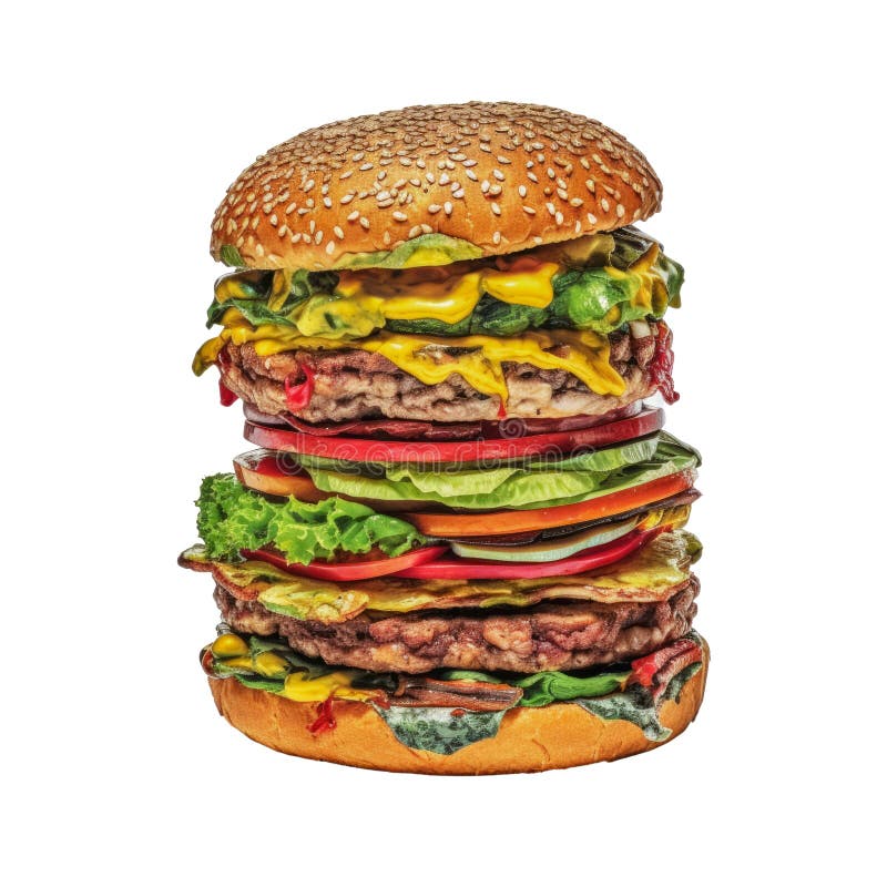 A Large Hamburger Stacked on Top of Each Other. Generative AI Stock ...