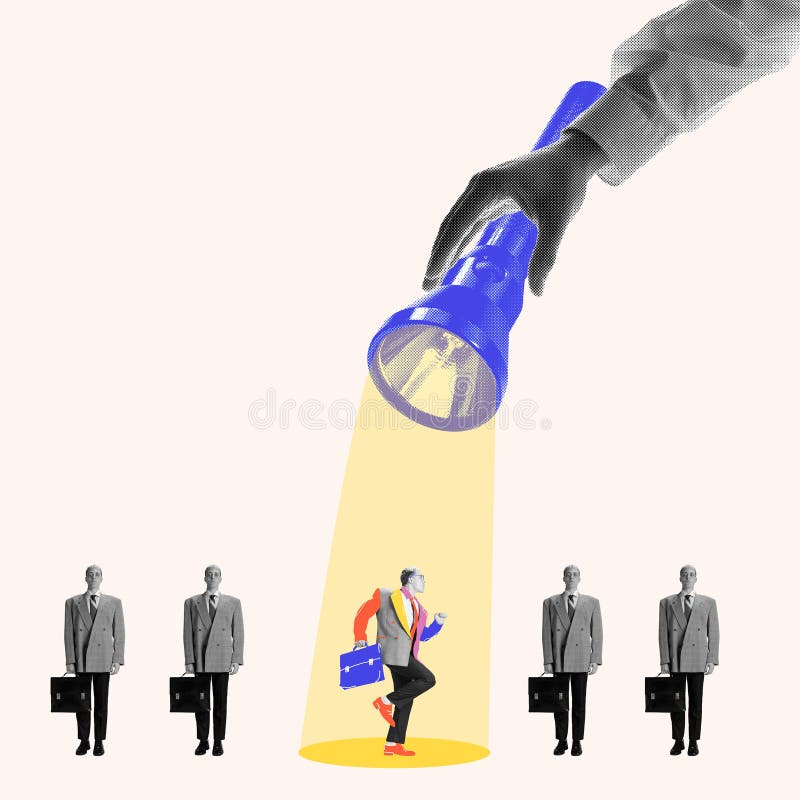 Large Hand Holding Flashlight Highlighting Unique Candidate among Other ...