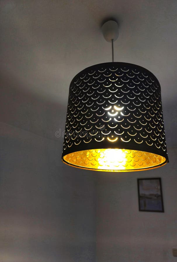 Large Hanging Lamp Metalic Shade Stock Photo - Image of indoor, round ...