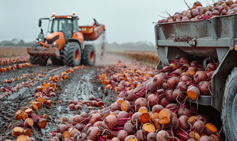 Large Harvester Loading Fresh Sugar Beets during Harvest Season in a ...