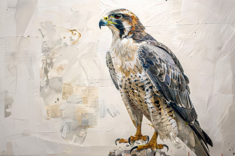 Large Hawk with Yellow Beak is Perched on Tree Branch. Stock Photo ...