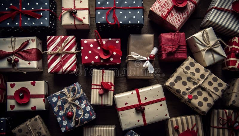 A Large Heap of Gift Boxes Wrapped in Shiny Paper Generated by AI Stock ...