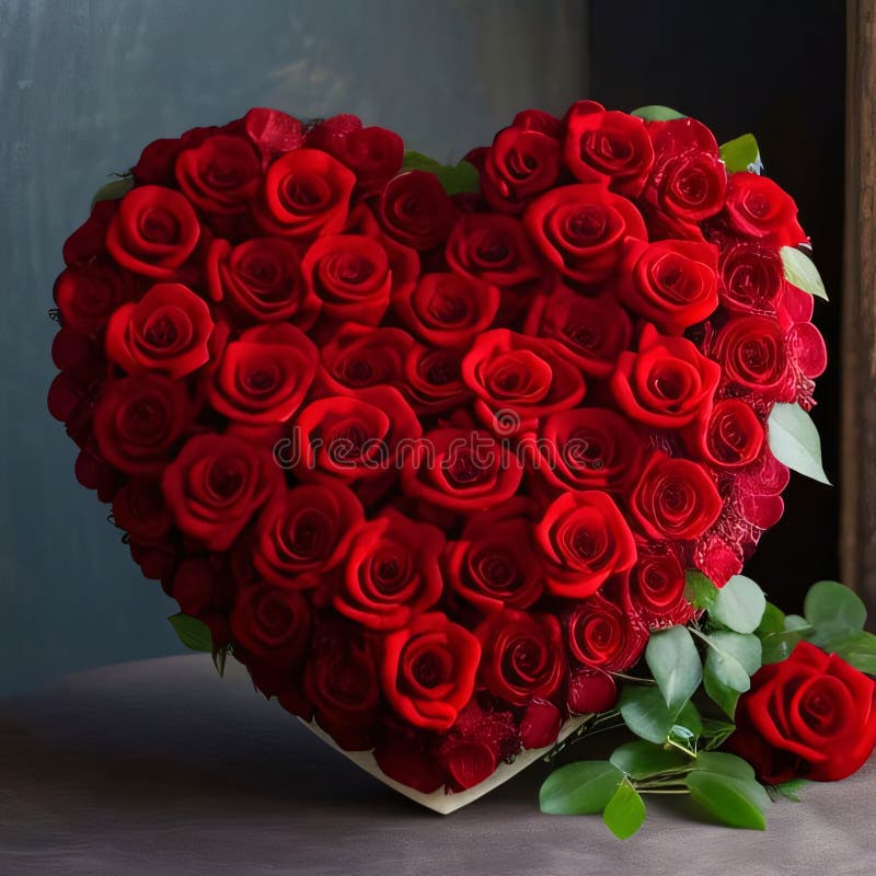 A Large Heart Arranged with Red Rose Flowers. Heart As a Symbol of ...